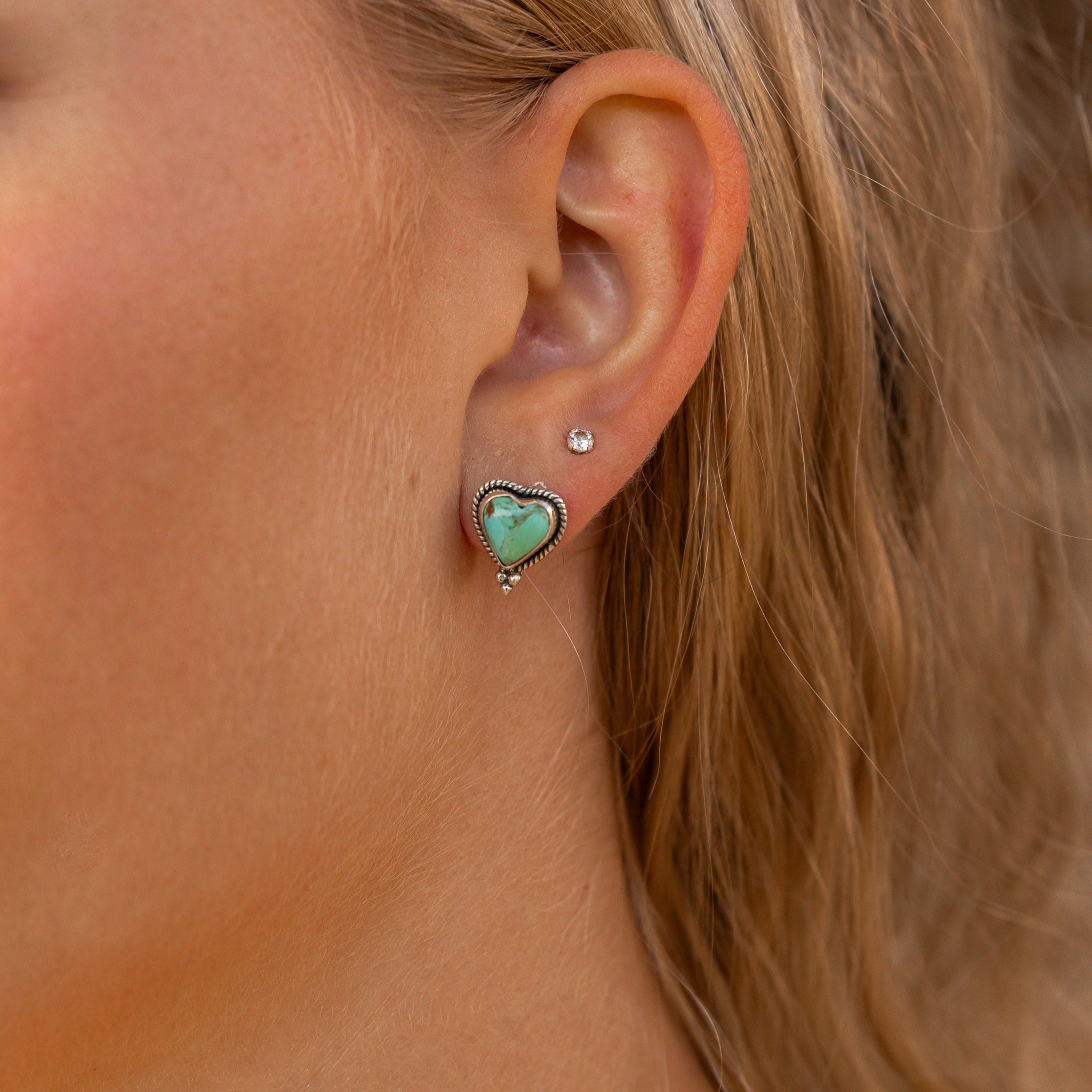 Kingman Turquoise Heart Studs – Lantern Dancer Gallery
