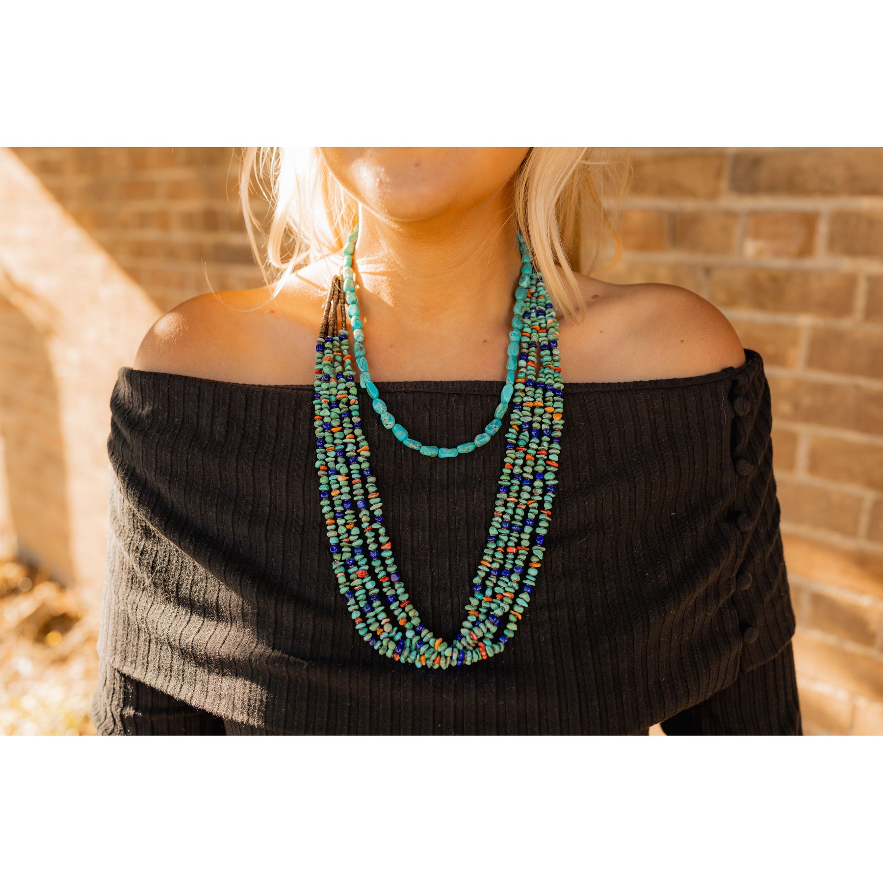 Fannie Garcia 5 Strand Turquoise, Lapis, Spiny Oyster Shell, And Heish – Lantern Dancer Gallery