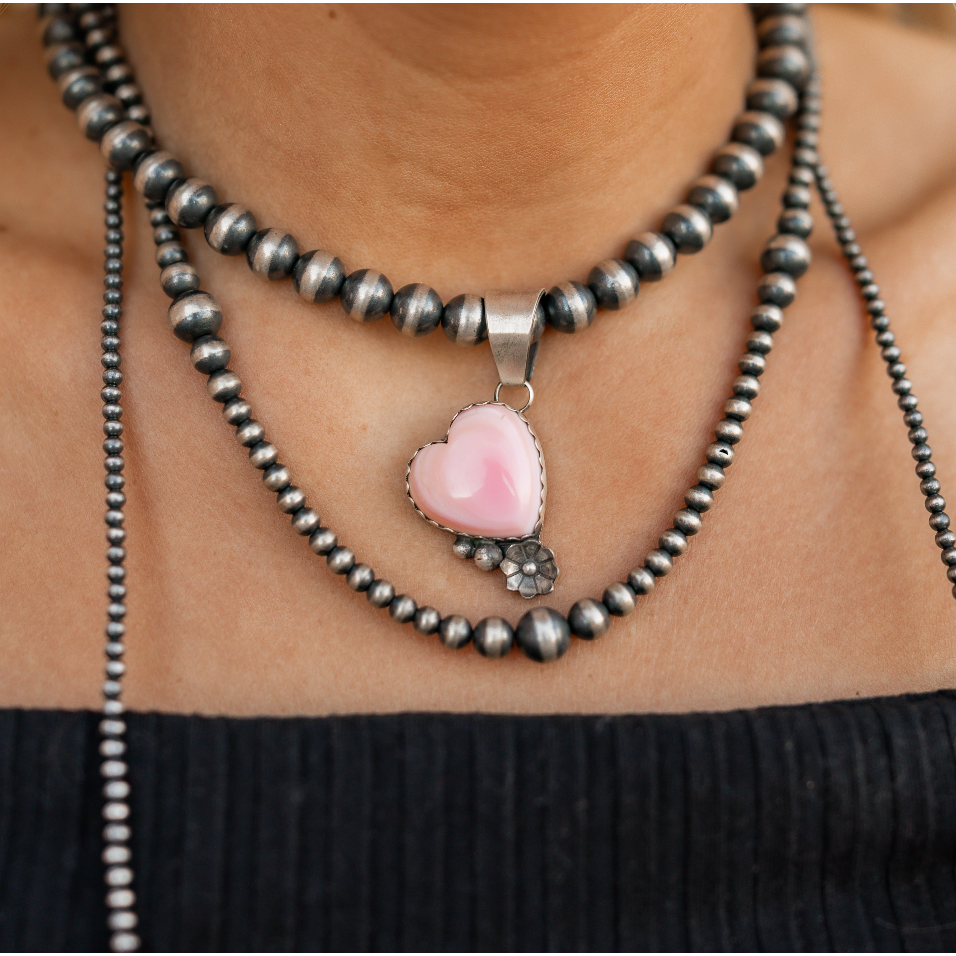 Sterling Silver Pink Conch Shell Slanted Heart Pendant Native Made by ...