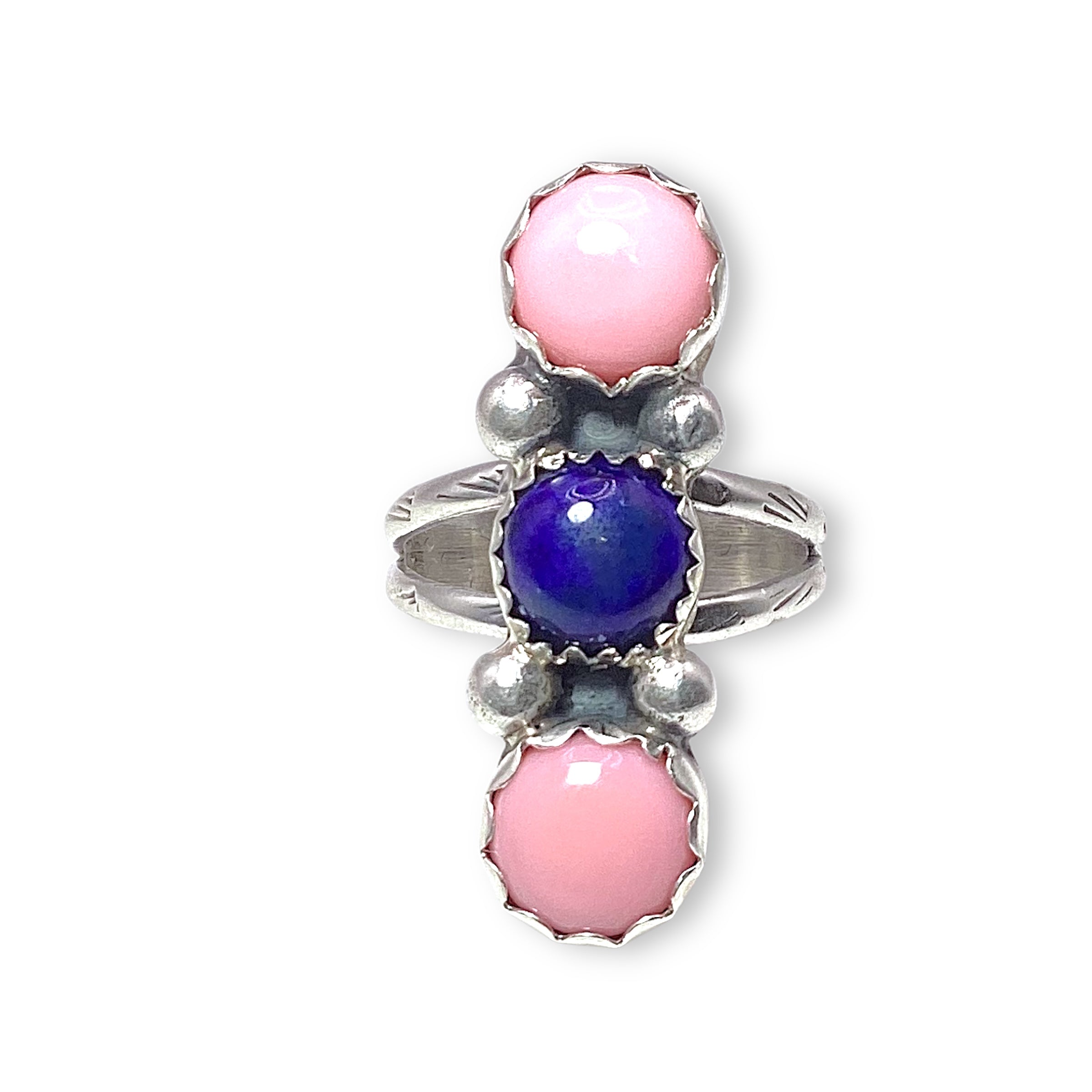 Lyanne Goodlucks Row Lapis and Pink Conch Ring – Lantern Dancer Gallery
