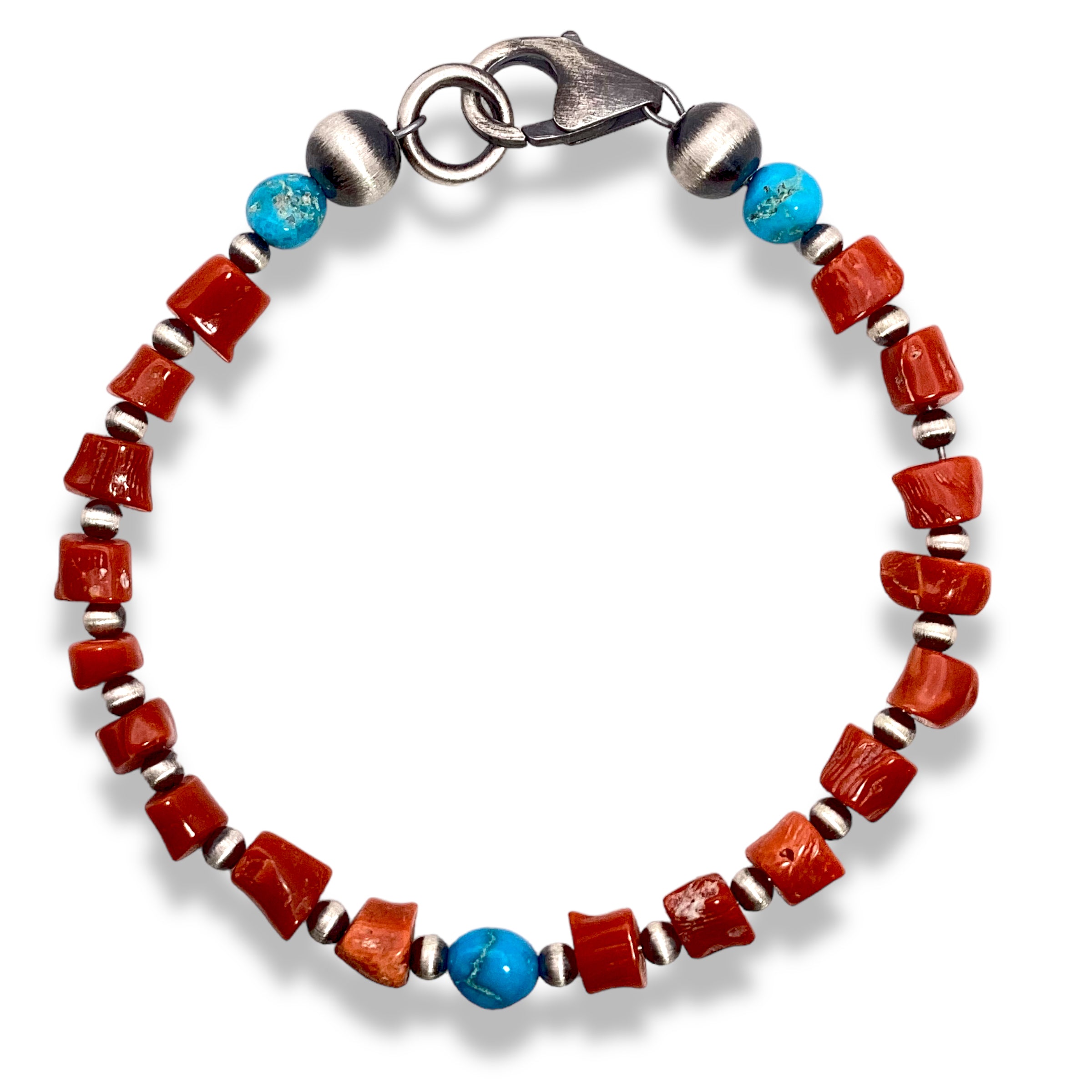 Mediterranean Coral & Sleeping Beauty Bracelet by Tony Chino Native Am ...