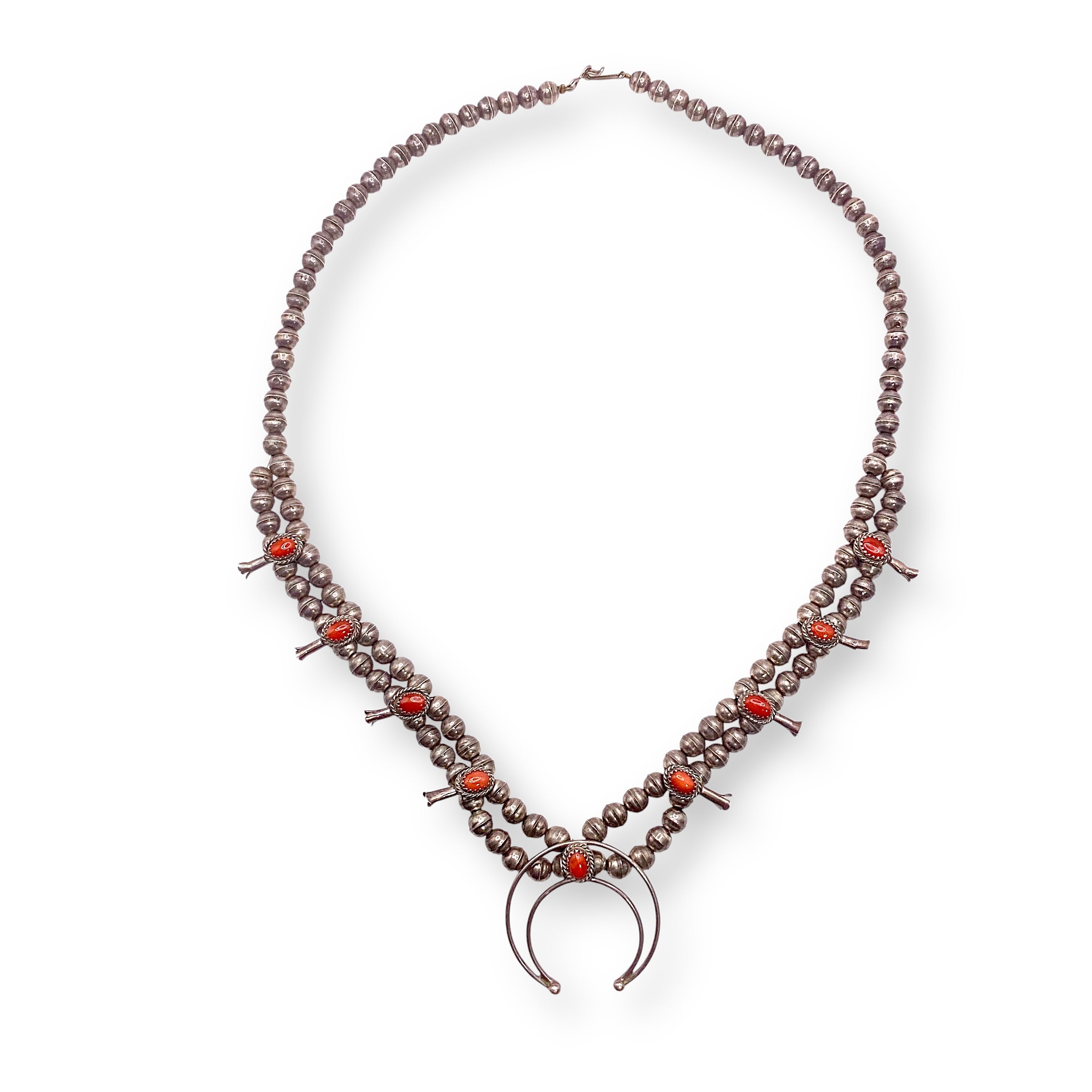 Vintage Sterling Silver Coral Squash Blossom Necklace – Lantern Dancer ...