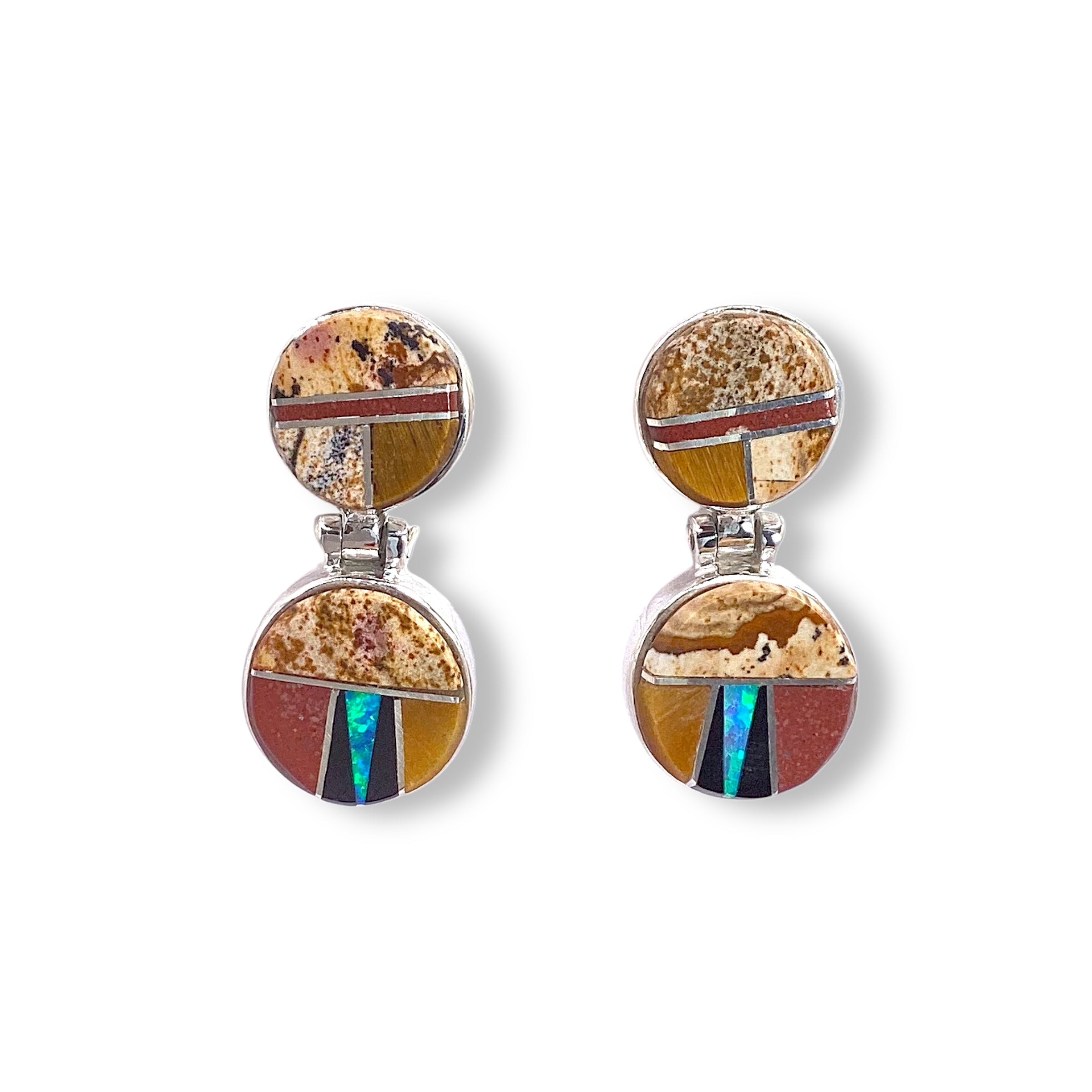 Calvin Begay Tigers Eye Circle Earrings Fall Drop – Lantern Dancer Gallery