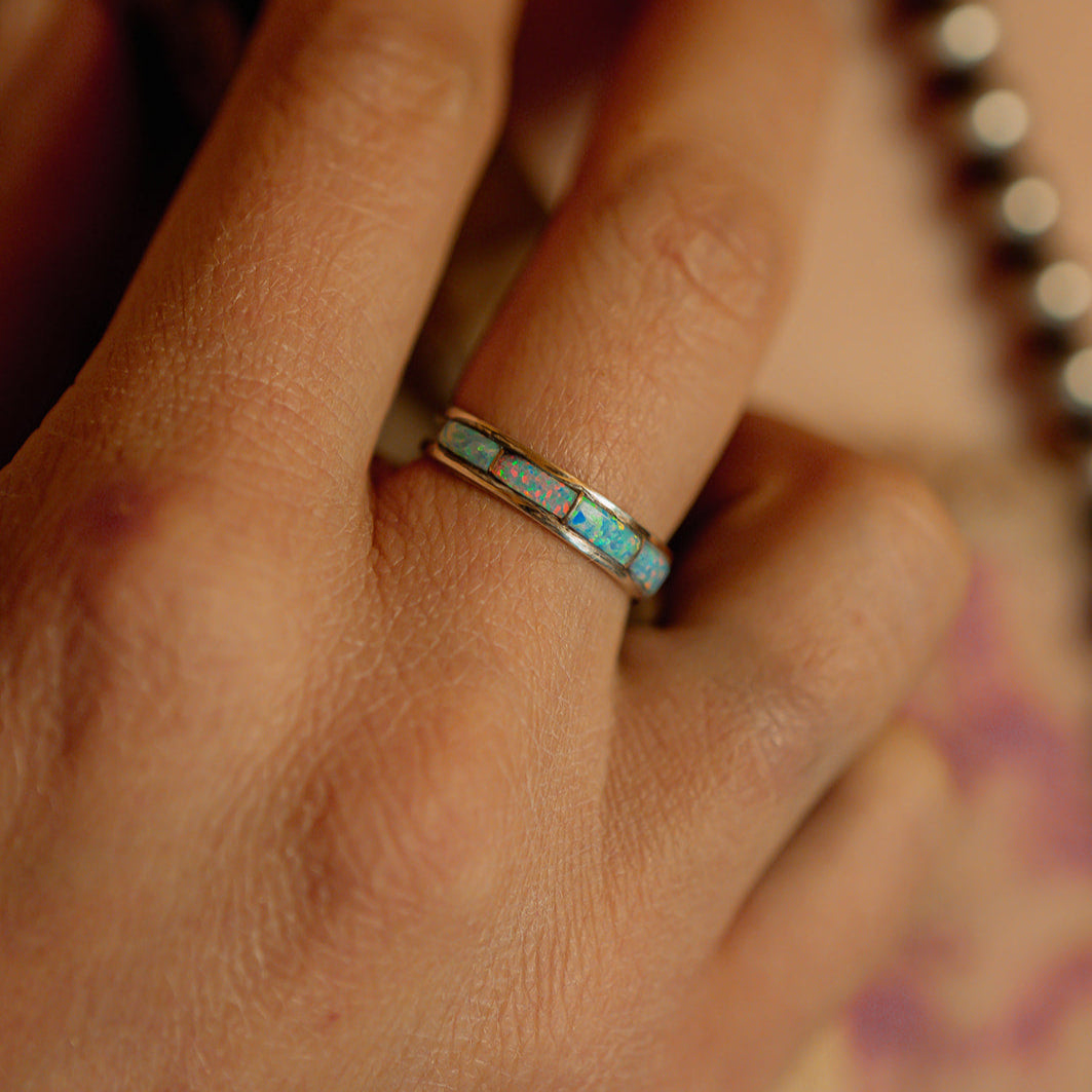 Navajo Made Blue Opal Ring By Debbie Livingston – Lantern Dancer Gallery