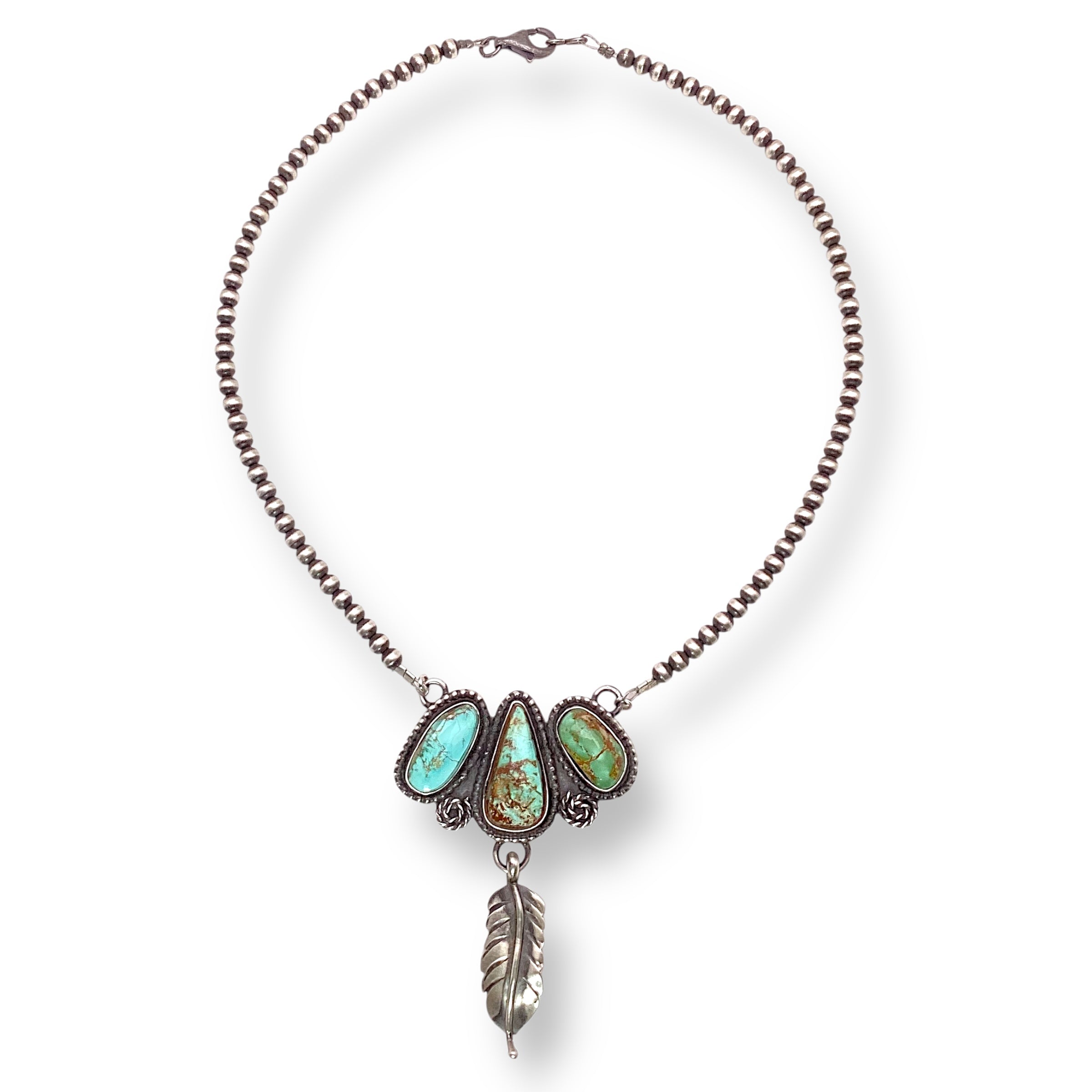 Leigha Cleveland Royston Turquoise Navajo Pearl Feather Sterling Silve ...