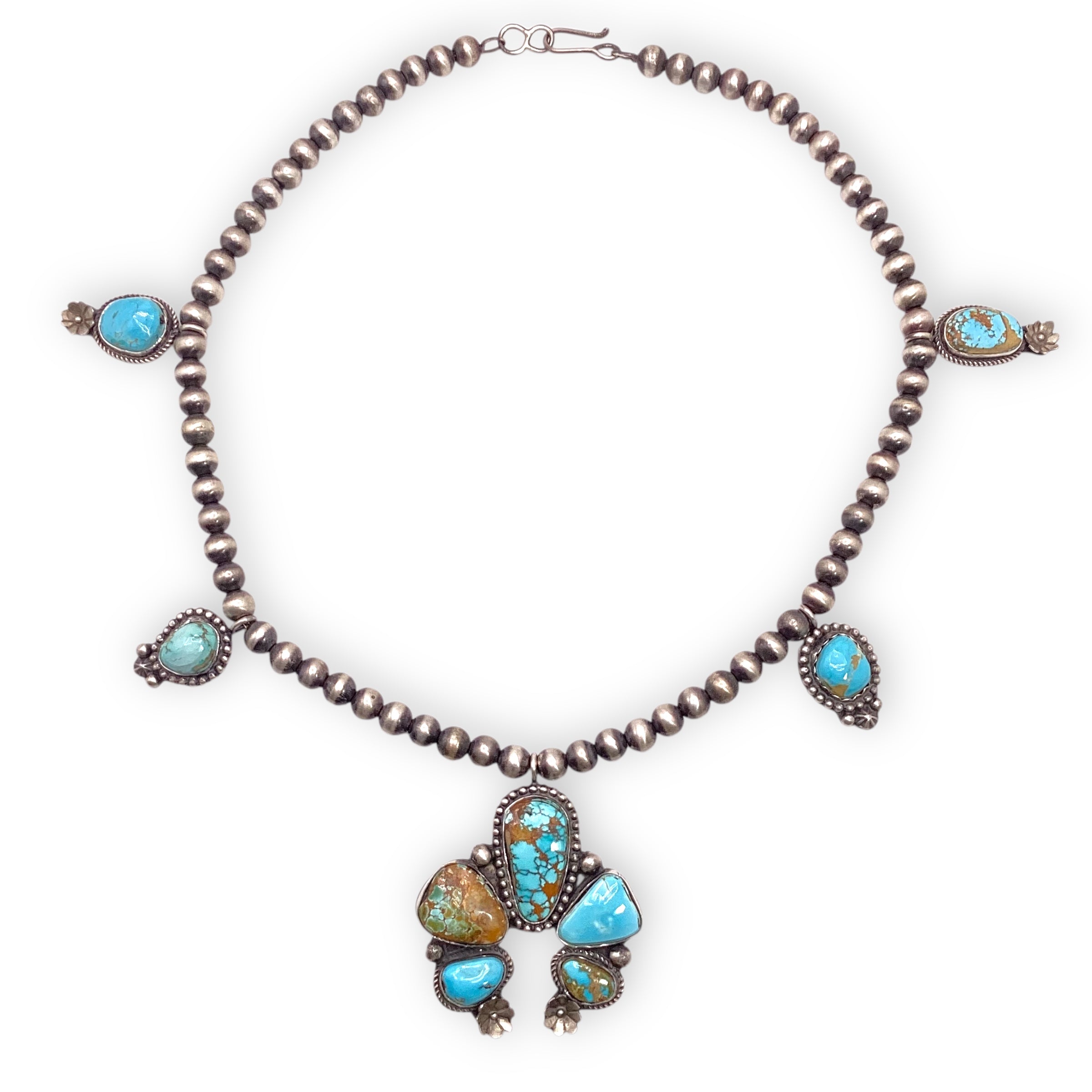 East Fork High Grade Royston Turquoise Mini Squash Blossom Necklace Le ...