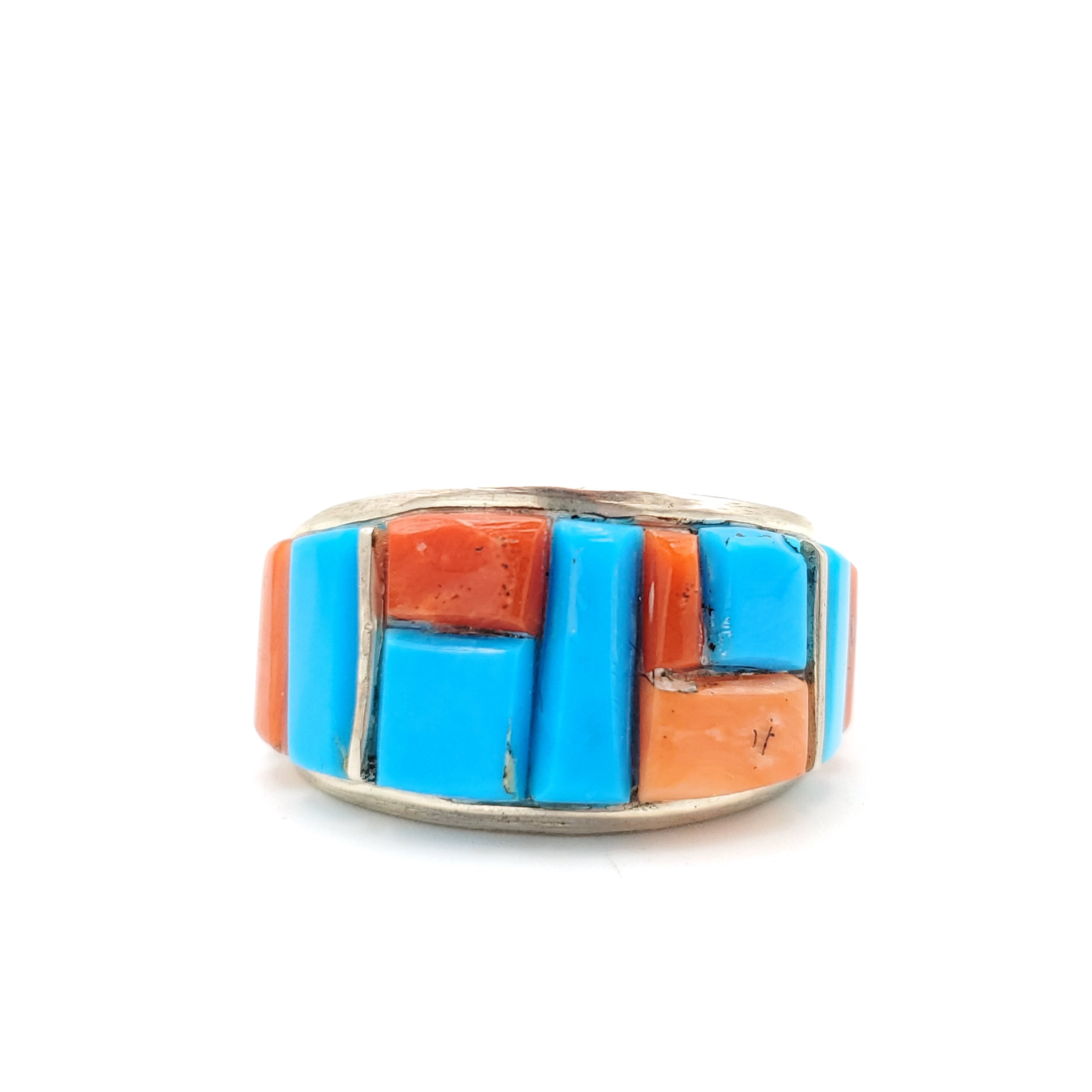 EDISON YAZZIE CORAL AND TURQUOISE COBBLE RING | LANTERN DANCER GALLERY ...